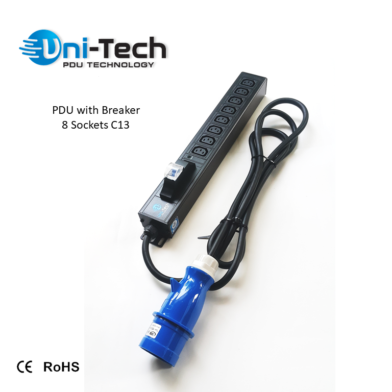 8 Sockets C13 with Breaker, Input IEC309 2P+E 32A – Unitech PDU