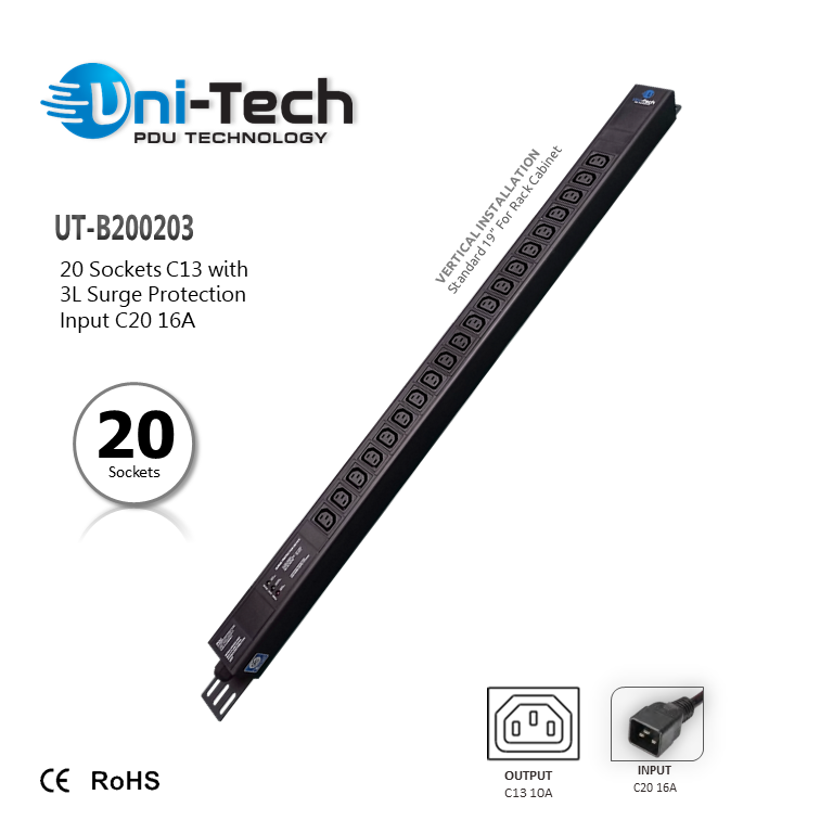 20 Sockets C13 with 3LSP, Input C20 16A – Unitech PDU
